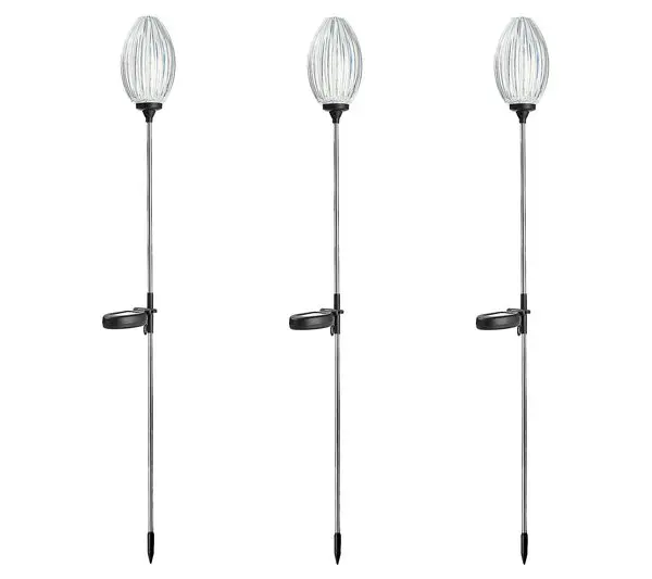 GLITZHOME 36' Solar Powered Oval Flower Stake L Ight S/3 - One-color