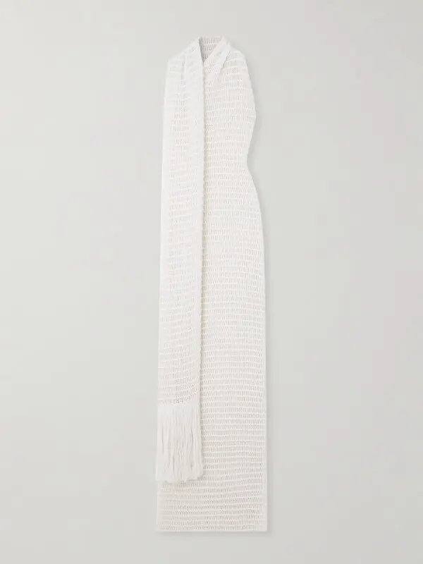 Alaïa Fringed Draped Open-knit Maxi Dress