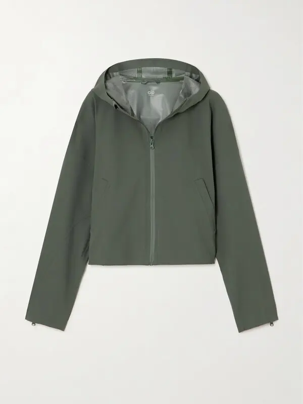 Alo Yoga Rain Or Shine Stretch Recycled-ripstop Hooded Jacket