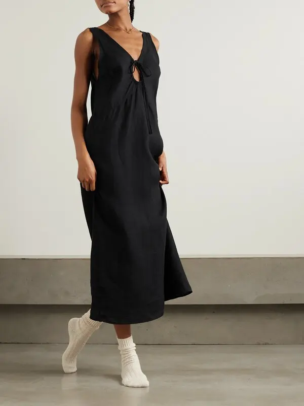 DEIJI STUDIOS Cutout Linen Midi Dress