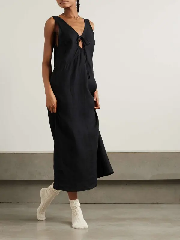 DEIJI STUDIOS Cutout Linen Midi Dress