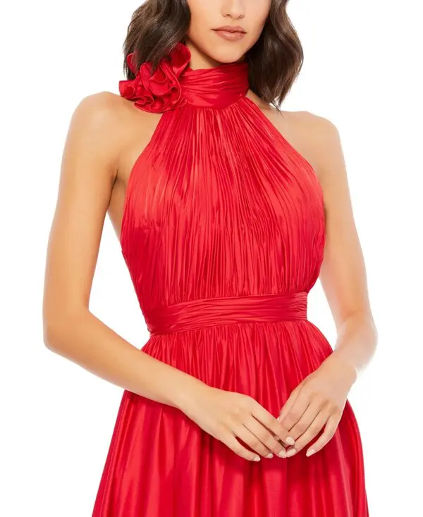 Mac Duggal Soft Tie Halter Neck Gown With High Slit - Cherry
