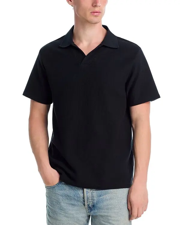 FRAME Jacquard Short Sleeve Open Collar Polo Shirt - Black