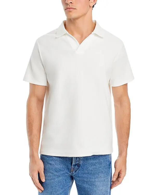 FRAME Jacquard Short Sleeve Open Collar Polo Shirt - Off White