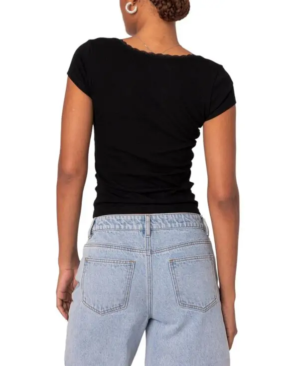 EDIKTED Priscilla Lace Trim T-shirt - Black