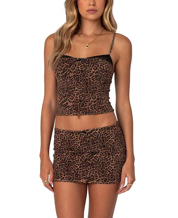 EDIKTED Edin Leopard Print Mesh Bra Top - Brown