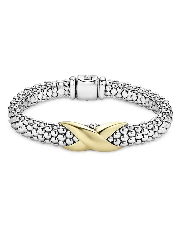 Lagos 18k Yellow Gold & Sterling Silver Embrace X Caviar Bead Link Bracelet - Silver/gold
