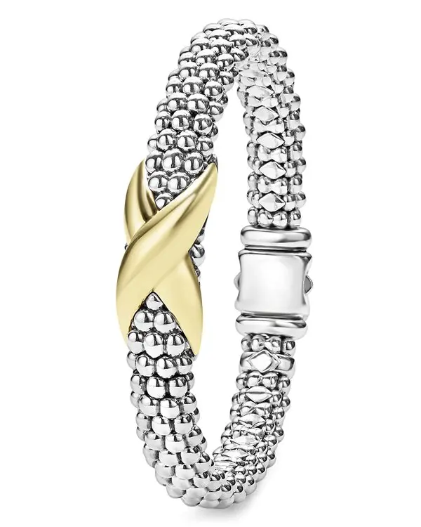 Lagos 18k Yellow Gold & Sterling Silver Embrace X Caviar Bead Link Bracelet - Silver/gold