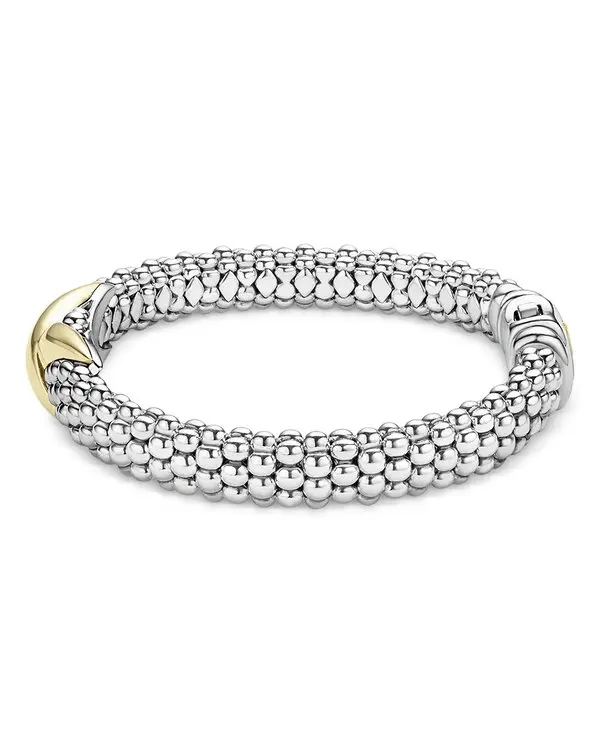 Lagos 18k Yellow Gold & Sterling Silver Embrace X Caviar Bead Link Bracelet - Silver/gold