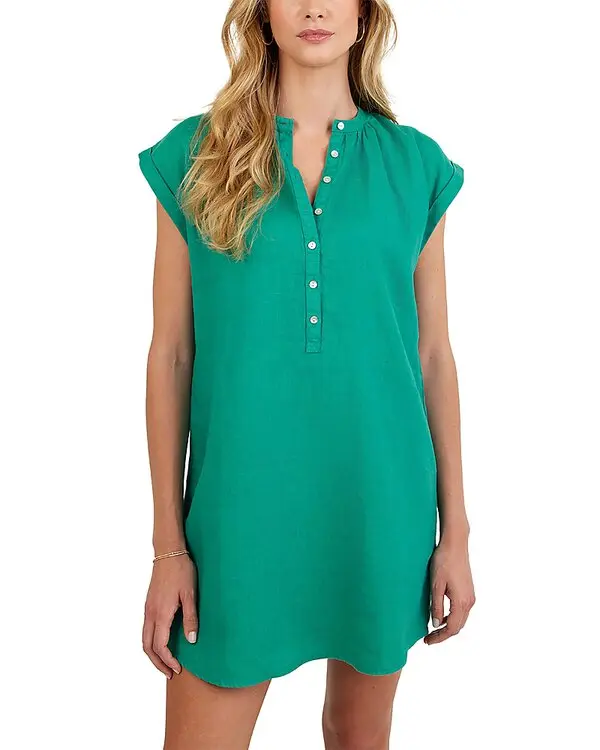 Bella Dahl Linen Cap Sleeve Henley Mini Dress - Aqua Green