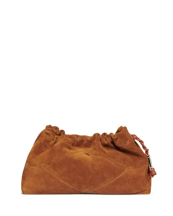 Ba&sh June Small Suede Clutch - Cognac