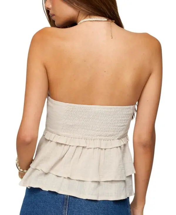 EDIKTED Strapless Peplum Top - Stone