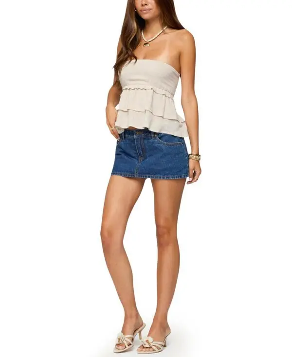 EDIKTED Strapless Peplum Top - Stone