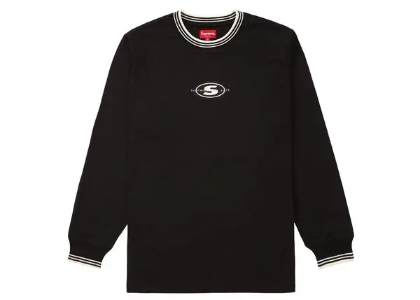 Supreme Striped Rib Logo Long Sleeve Top - Black