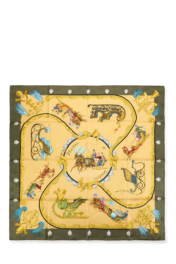 Hermès Multicolor 'plumes Et Grelots' Silk Scarf 90 - Blue