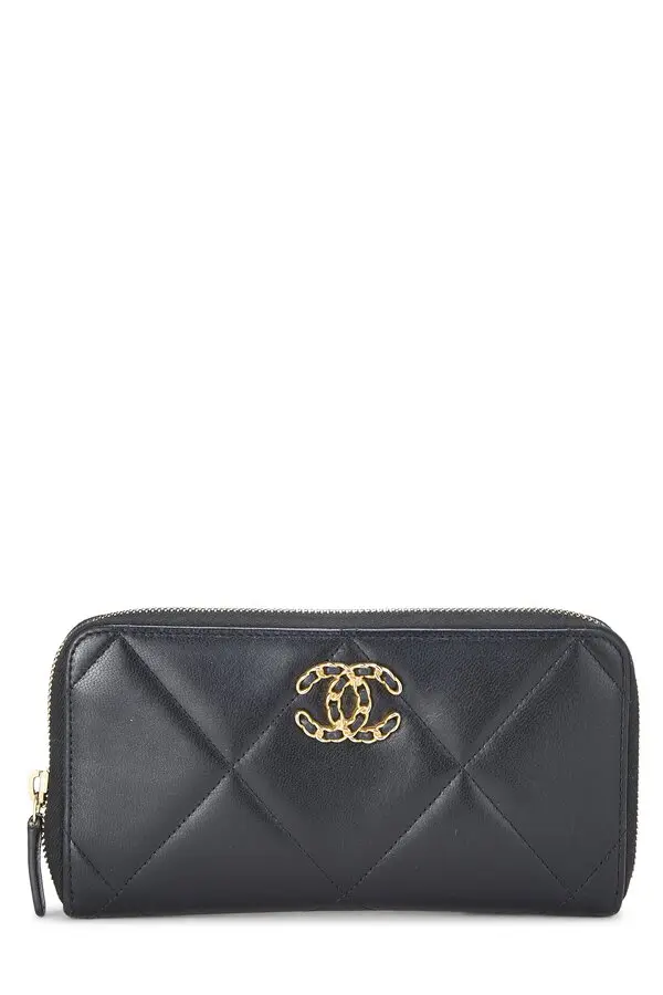 Chanel Quilted Lambskin 19 Zip Around Wallet - Black