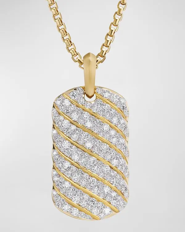 David Yurman Sculpted Cable Tag With Diamonds In 18k Gold - Adi