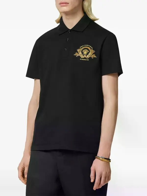 Versace Coupe Blason Embroidered Polo Shirt - Black