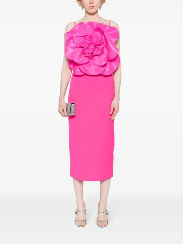NISSA Floral-appliqué Crepe Midi Dress - Pink