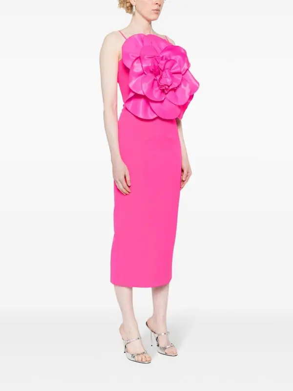 NISSA Floral-appliqué Crepe Midi Dress - Pink