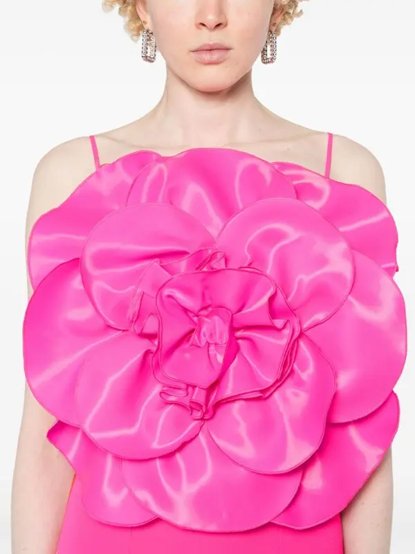 NISSA Floral-appliqué Crepe Midi Dress - Pink