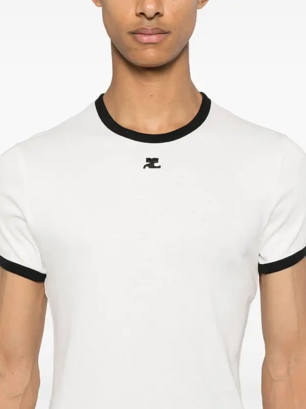 COURREGES Contrast Cotton T-shirt - White
