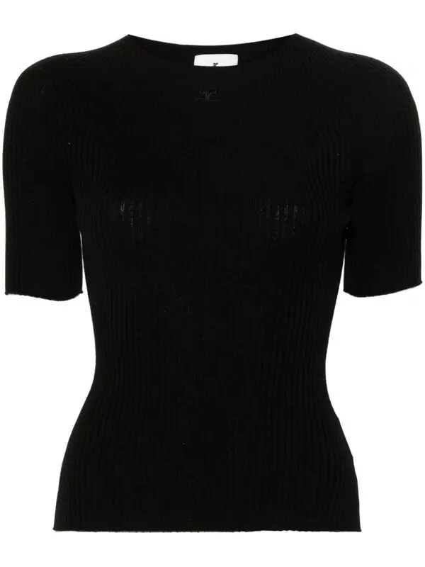 COURREGES Ribbed Knit Sweater - Black