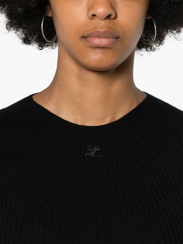 COURREGES Ribbed Knit Sweater - Black