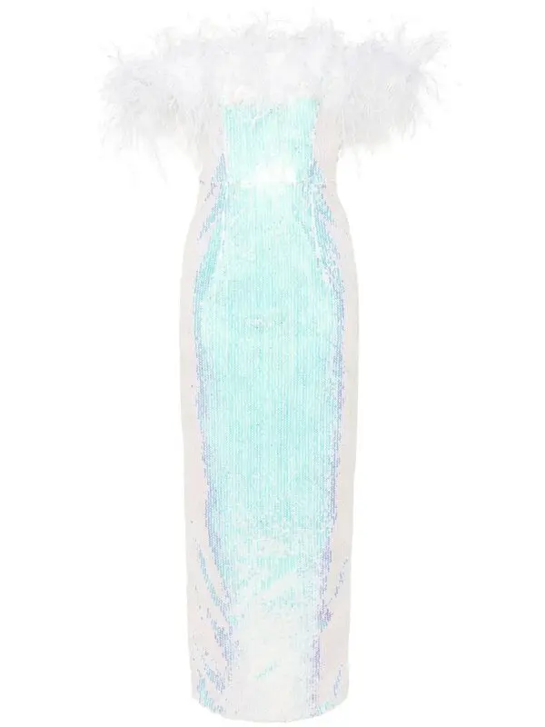 NISSA Feather-trim Sequin Dress