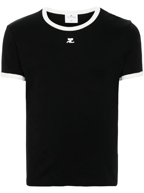 COURREGES Contrast Cotton T-shirt - Black