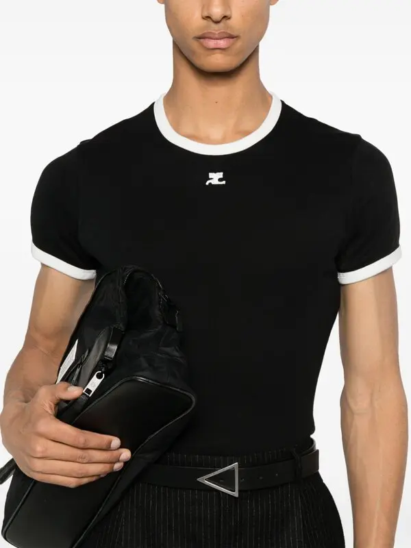COURREGES Contrast Cotton T-shirt - Black