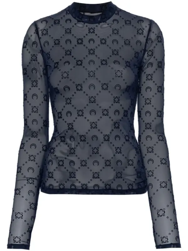 MARINE SERRE Moonogram Mesh Long-sleeved Top - Blue