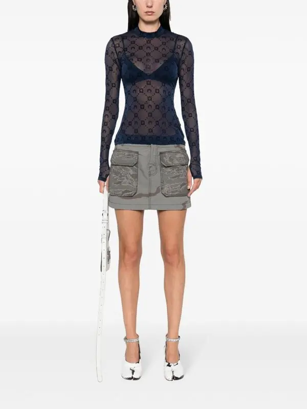 MARINE SERRE Moonogram Mesh Long-sleeved Top - Blue
