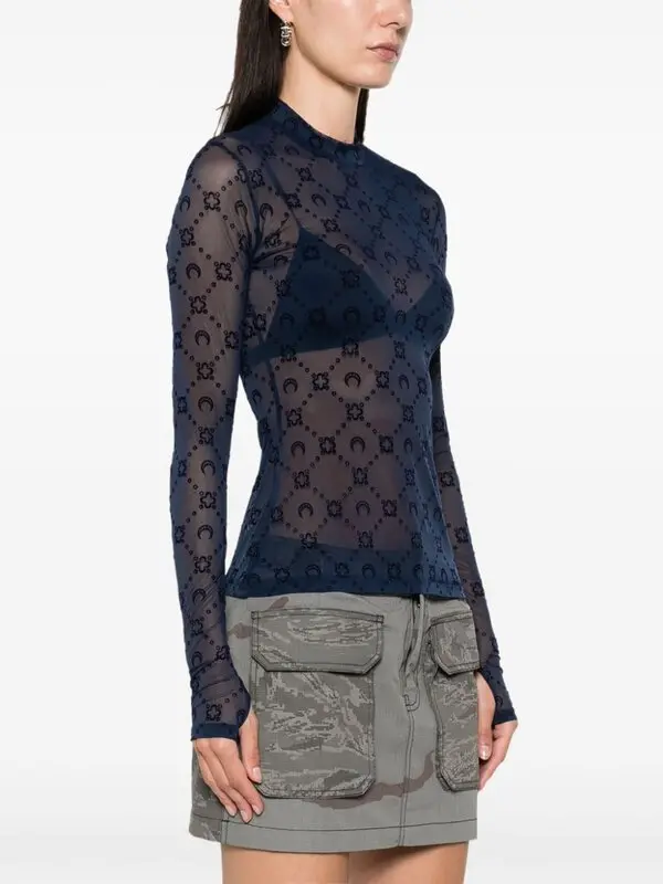 MARINE SERRE Moonogram Mesh Long-sleeved Top - Blue