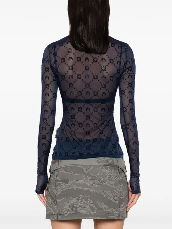 MARINE SERRE Moonogram Mesh Long-sleeved Top - Blue