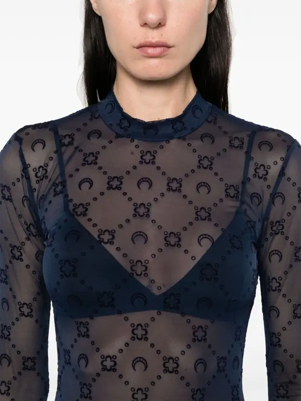 MARINE SERRE Moonogram Mesh Long-sleeved Top - Blue