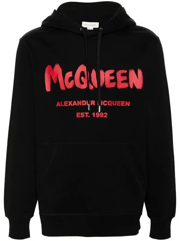 Alexander Mcqueen Graffiti Logo Print Cotton Hoodie In Black - 64