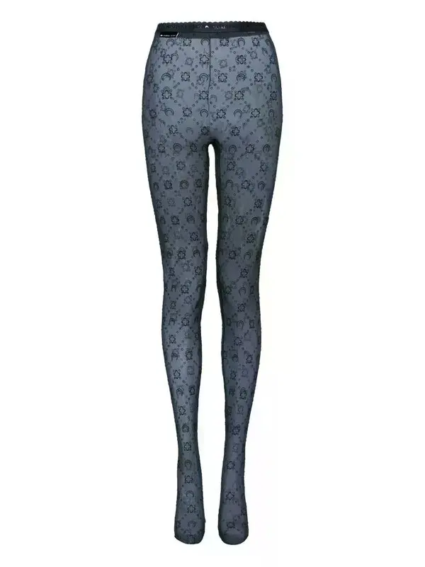 MARINE SERRE Moonogram-flocked Mesh Tights - Blue