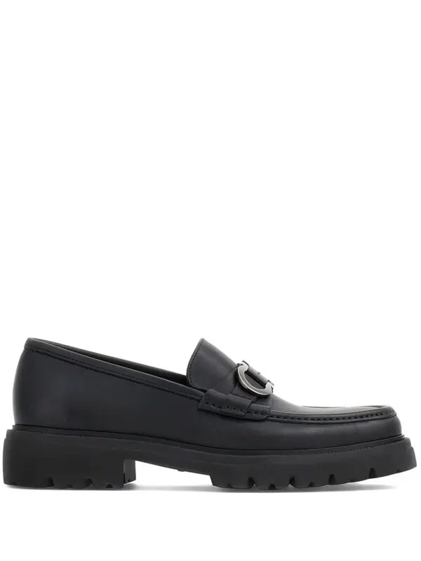 FERRAGAMO Gancini-buckle Leather Loafers - Black