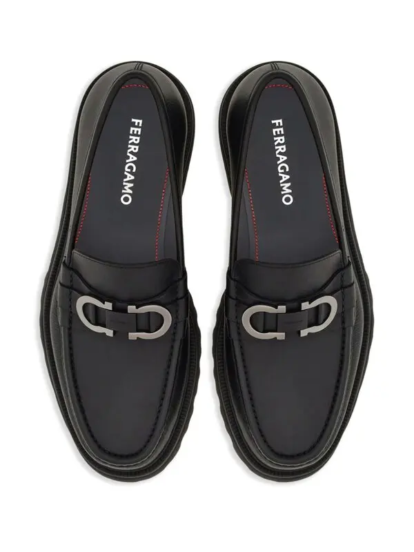 FERRAGAMO Gancini-buckle Leather Loafers - Black
