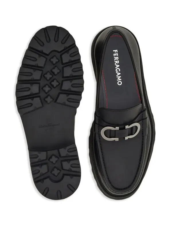 FERRAGAMO Gancini-buckle Leather Loafers - Black