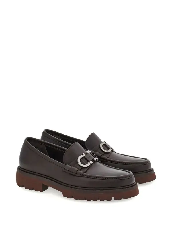 FERRAGAMO Gancini-buckle Leather Loafers - Brown