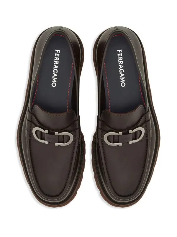 FERRAGAMO Gancini-buckle Leather Loafers - Brown