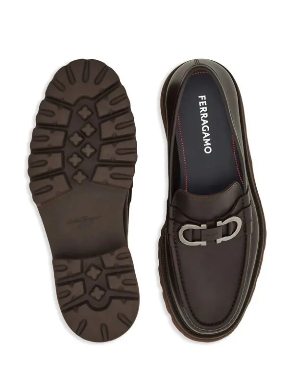 FERRAGAMO Gancini-buckle Leather Loafers - Brown