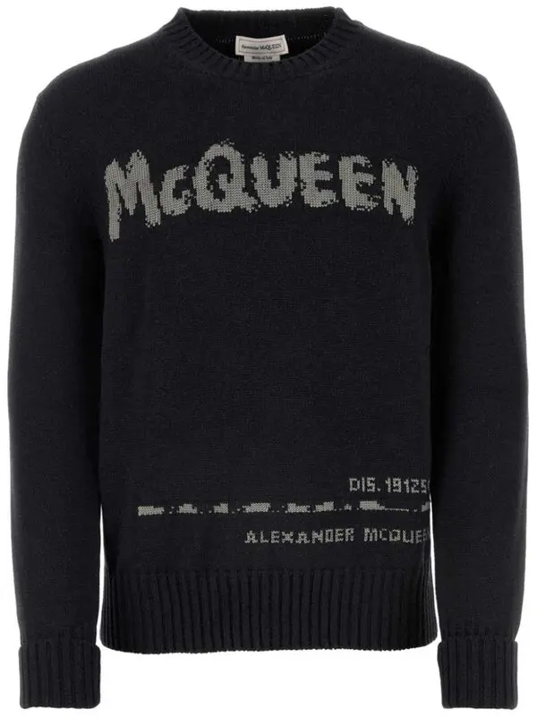 Alexander McQueen Intarsia-knit Logo Sweater - Black