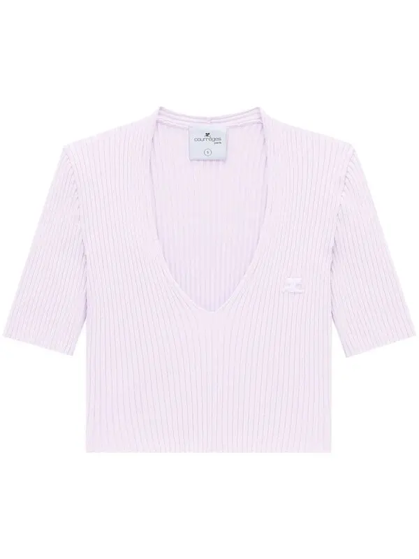 COURREGES Ribbed Knit V-neck Top