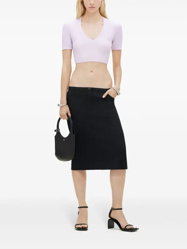 COURREGES Ribbed Knit V-neck Top