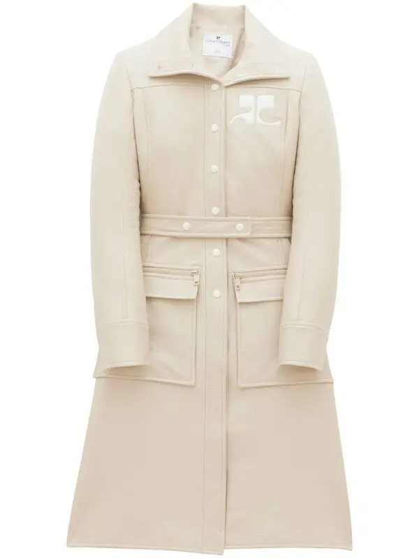 COURREGES Logo-patch Mid-length Trench Coat - Neutrals