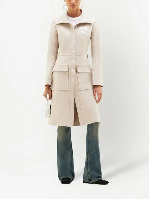 COURREGES Logo-patch Mid-length Trench Coat - Neutrals