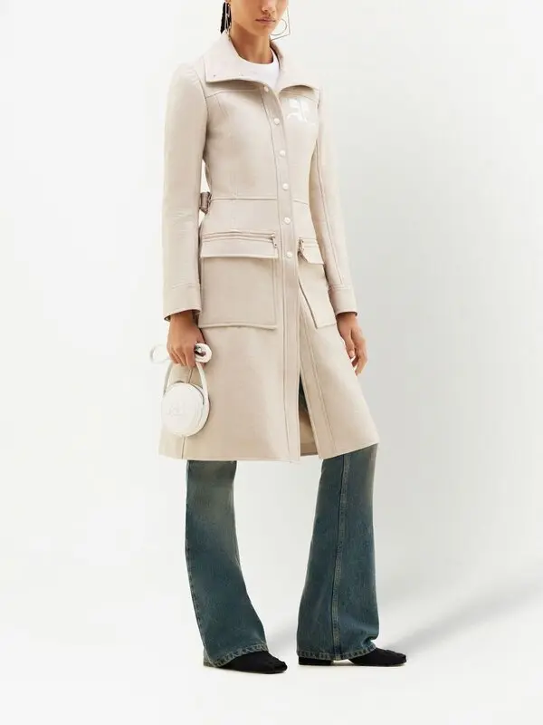 COURREGES Logo-patch Mid-length Trench Coat - Neutrals